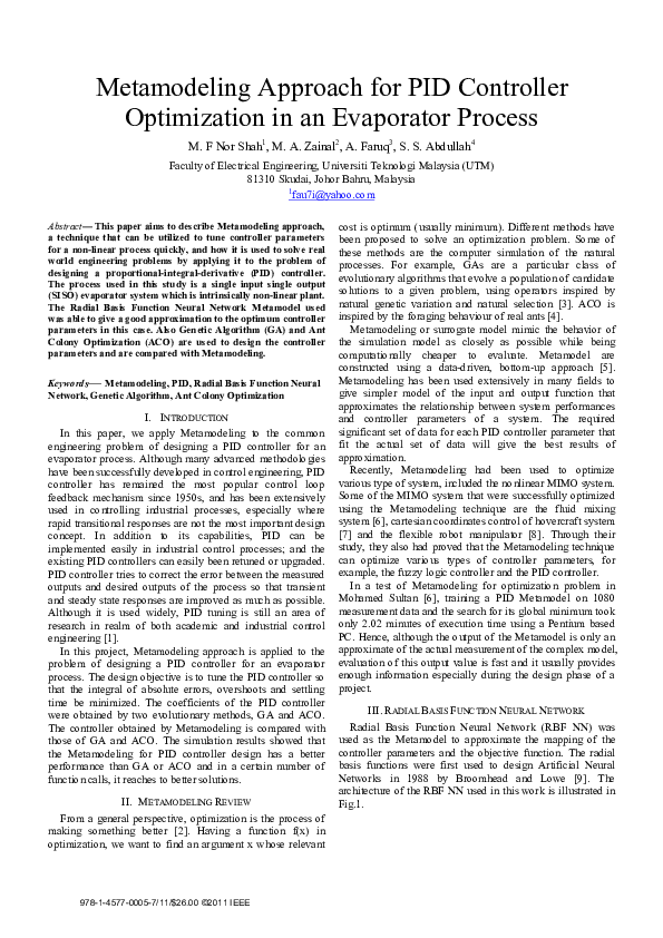 (PDF) Metamodeling approach for PID controller optimization in an evaporator process