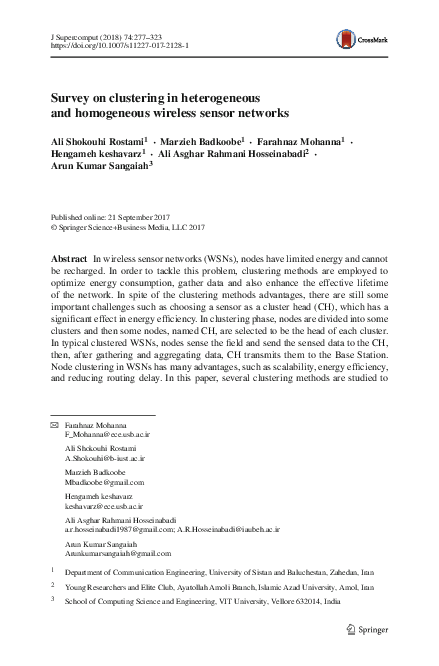 Pdf Survey On Clustering In Heterogeneous And Homogeneous Wireless Sensor Networks Ali
