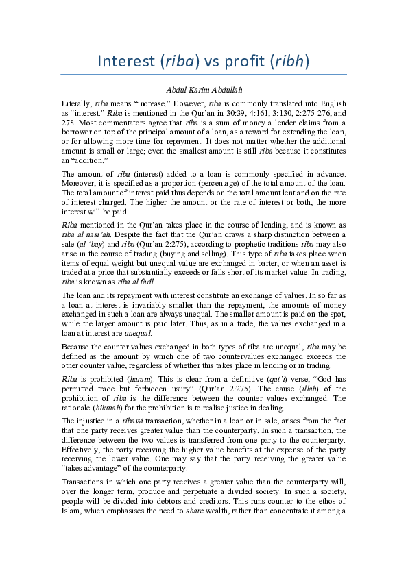 (PDF) Interest (riba) vs Profit (ribh) (2)