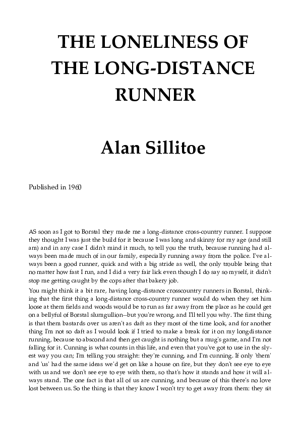 (PDF) THE LONELINESS OF THE LONG-DISTANCE RUNNER