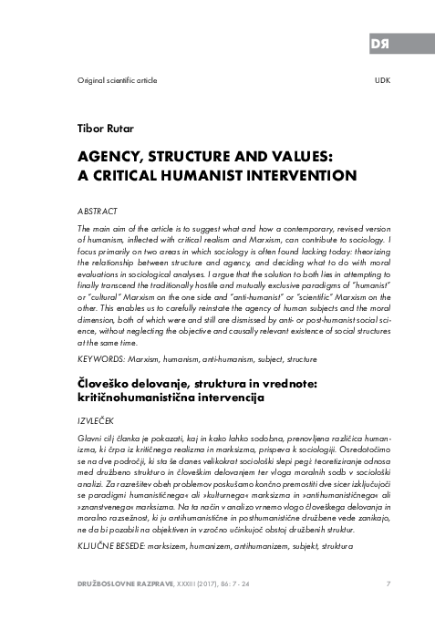 (PDF) Agency, Structure and Values: A Critical Humanist Intervention ...