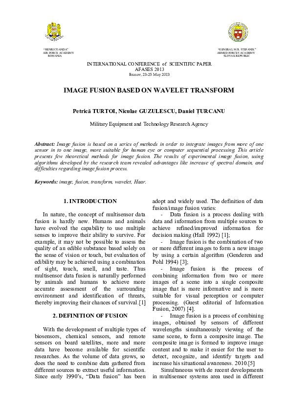 Pdf Image Fusion Based On Wavelet Transform