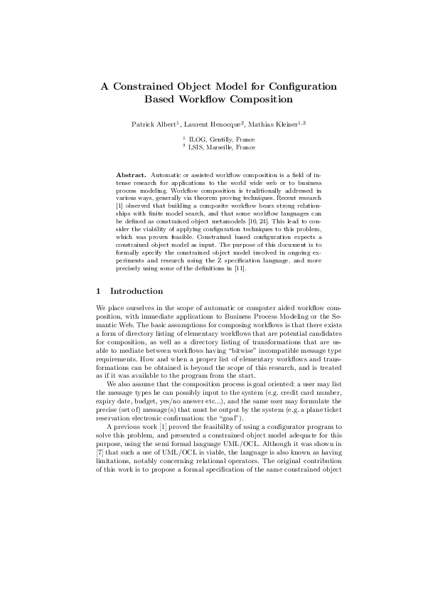 (PDF) A Constrained Object Model for Configuration Based Workflow Composition