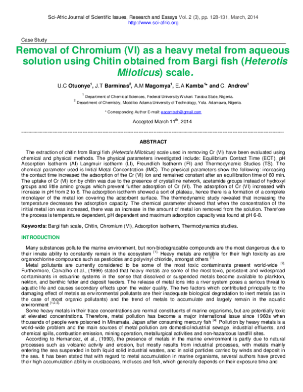 (PDF) Removal of Chromium (VI) as a heavy metal from aqueous solution ...