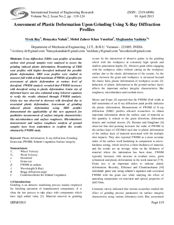 (PDF) Assessment of Plastic Deformation Upon Grinding Using X-Ray ...