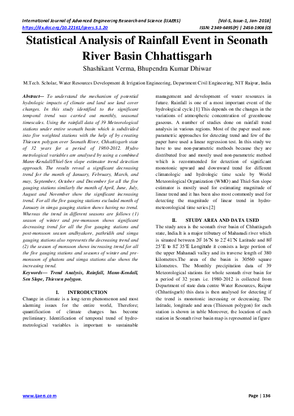 (PDF) Statistical Analysis of Rainfall Event in Seonath River Basin ...