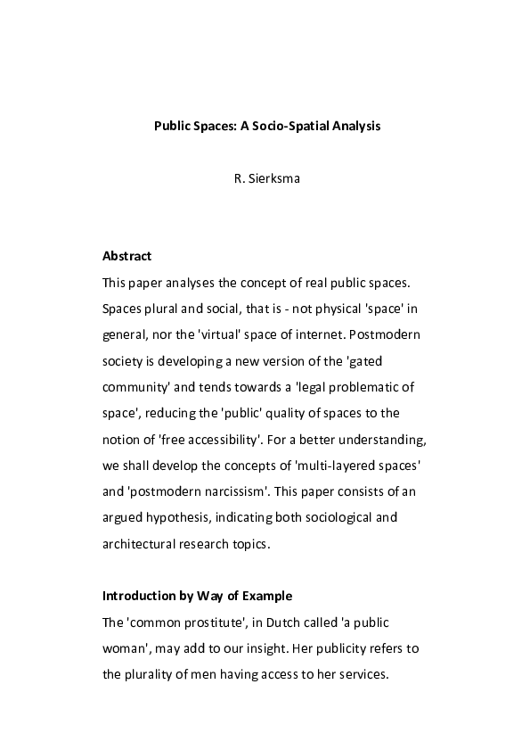 (PDF) PUBLIC SPACES - A Socio-Spatial Analysis