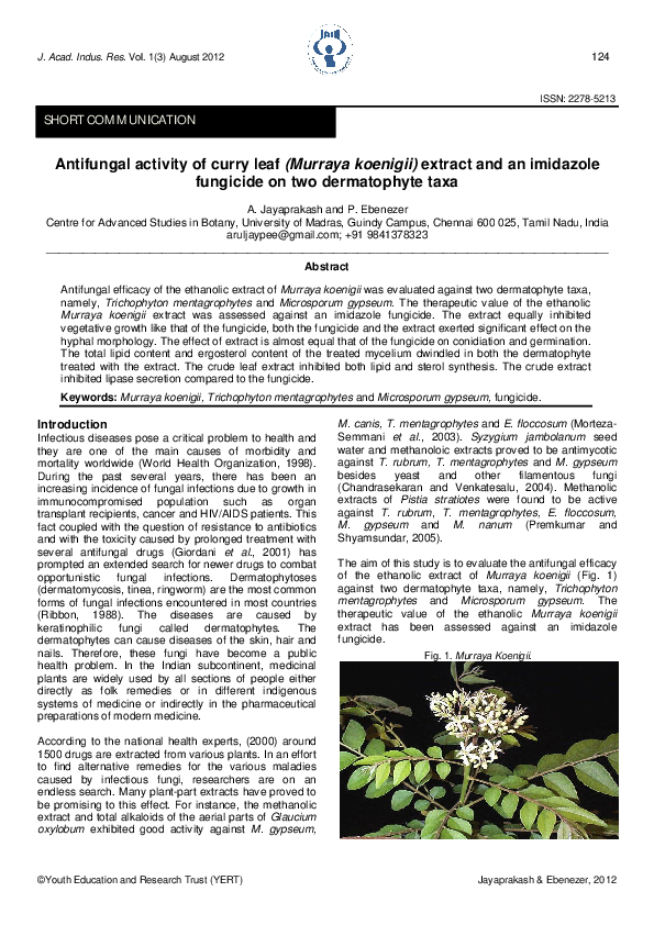 (PDF) Antifungal activity of curry leaf (Murraya koenigii) extract and ...