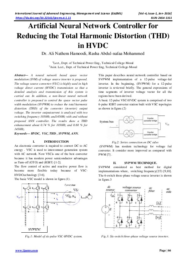 (PDF) Artificial Neural Network Controller for Reducing the Total Harmonic Distortion (THD) in HVDC