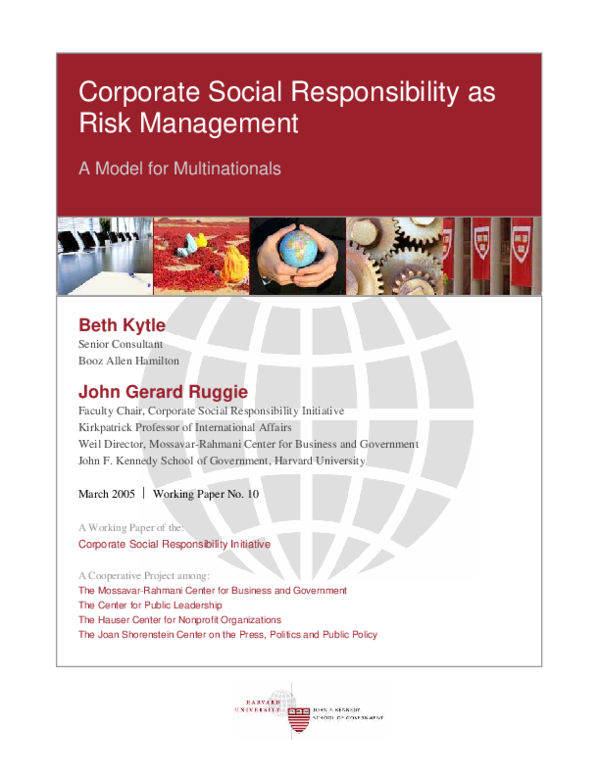 (PDF) Corporate Social Responsibility as Risk Management A Model for Multinationals | Mariana ...