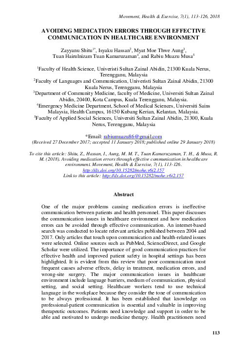Pdf Avoiding Medication Errors Through Effective Communication In Healthcare Environment