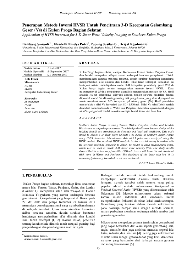 (PDF) Penerapan Metode Inversi HVSR Untuk Pencitraan 3-D Kecepatan ...