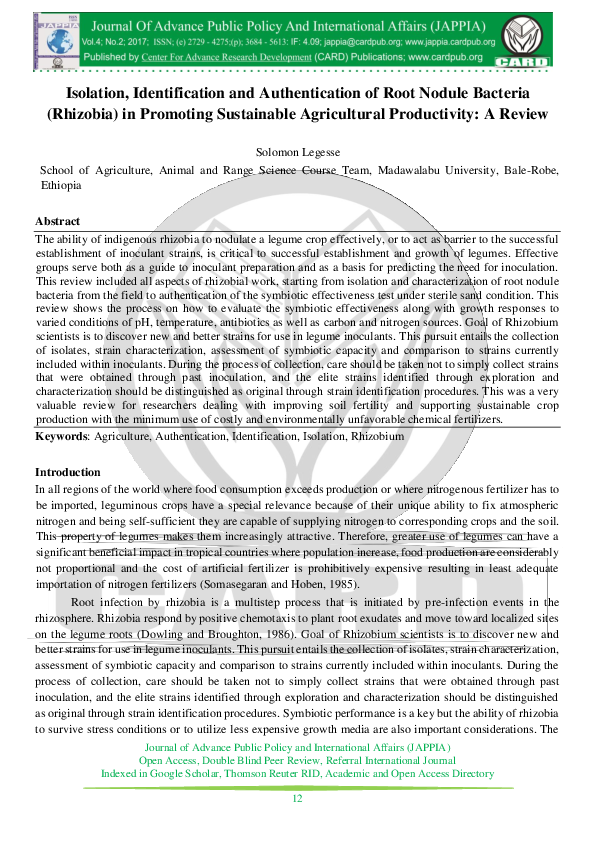 (PDF) Isolation, Identification and Authentication of Root Nodule Bacteria (Rhizobia) in ...