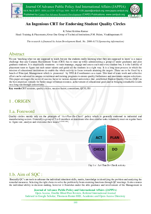 (PDF) An Ingenious CRT for Endorsing Student Quality Circles
