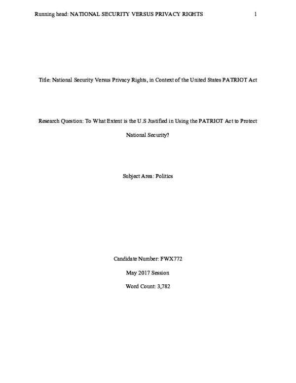 (PDF) To What Extent is the U.S Justified in Using the PATRIOT Act to ...