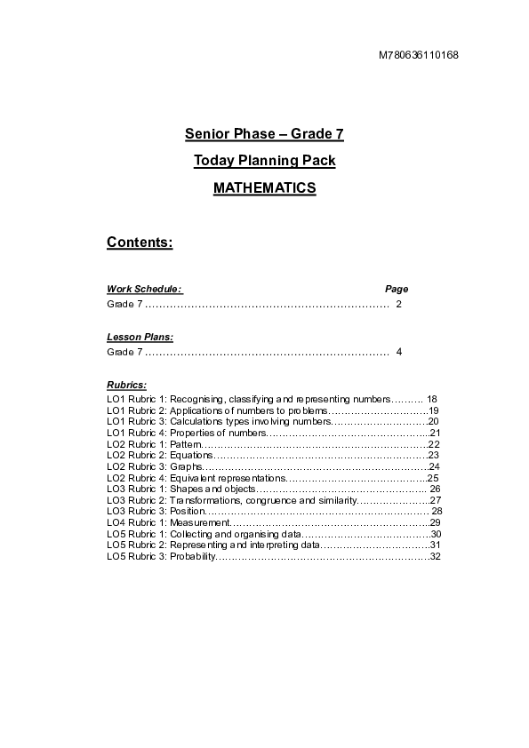 (PDF) Senior Phase – Grade 7 Today Planning Pack MATHEMATICS Contents