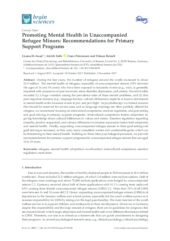 (PDF) Promoting Mental Health in Unaccompanied Refugee Minors ...