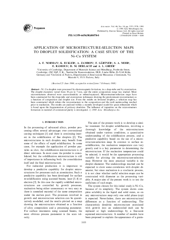 (PDF) Application of microstructure-selection maps to droplet solidification: a case study of ...