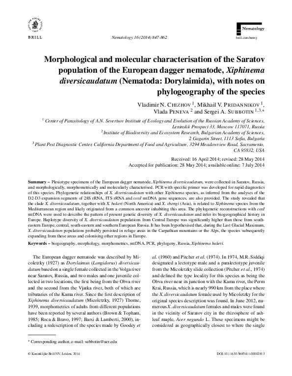 (PDF) Morphological and molecular characterisation of the Saratov ...