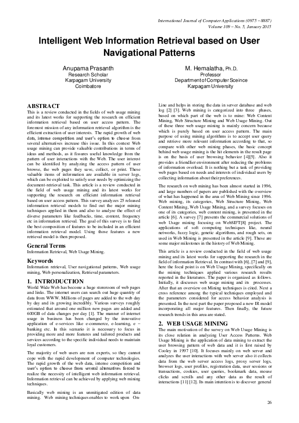 (PDF) Intelligent Web Information Retrieval based on User Navigational Patterns