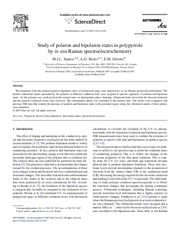 (PDF) Study of polaron and bipolaron states in polypyrrole by in situ ...