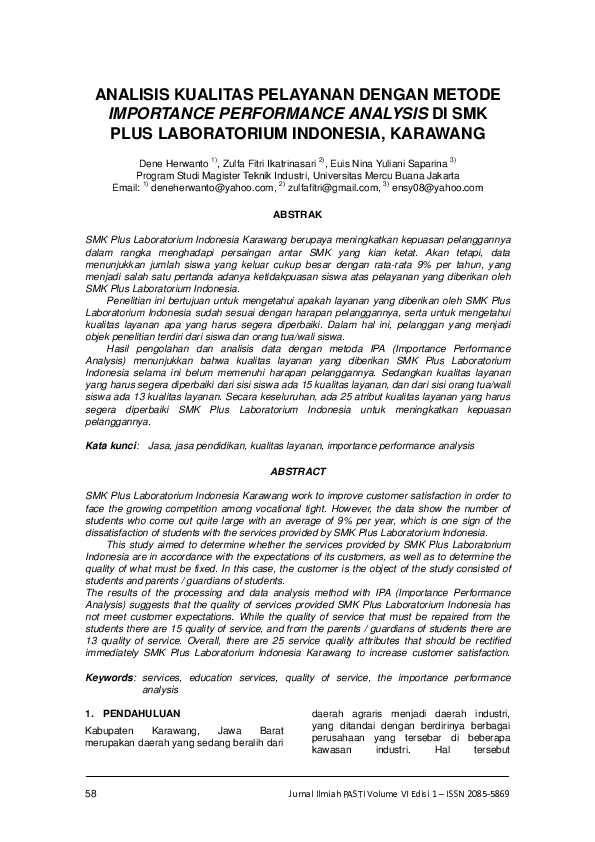 (PDF) ANALISIS KUALITAS PELAYANAN DENGAN METODE IMPORTANCE PERFORMANCE ANALYSIS DI SMK PLUS ...