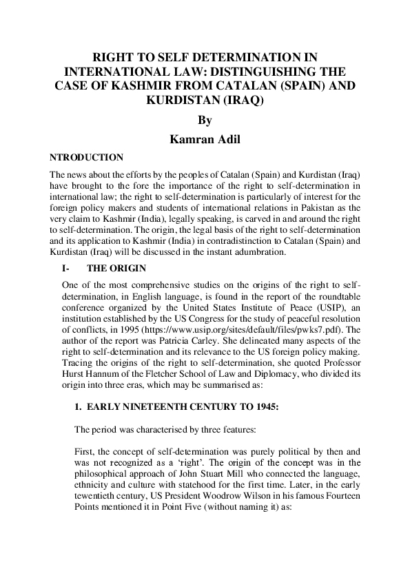 (PDF) RIGHT TO SELF DETERMINATION IN INTERNATIONAL LAW: DISTINGUISHING ...