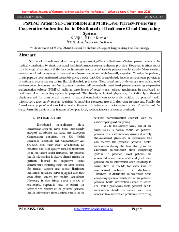 (PDF) PSMPA: Patient Self-Controllable and Multi-Level Privacy ...