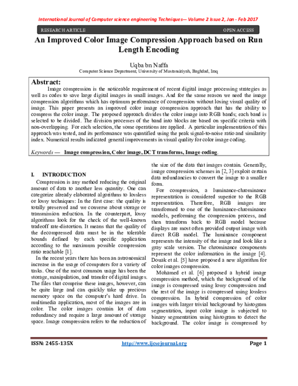 (PDF) An Improved Color Image Compression Approach based on Run Length Encoding