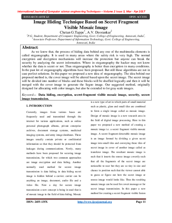 Pdf Image Hiding Technique Based On Secret Fragment Visible Mosaic Image