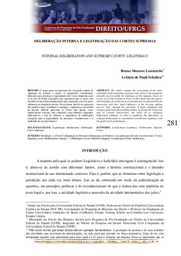 (PDF) DELIBERAÇÃO INTERNA E LEGITIMAÇÃO DAS CORTES SUPREMAS INTERNAL ...