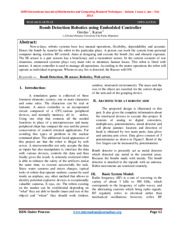 (PDF) Bomb Detection Robotics using Embedded Controller