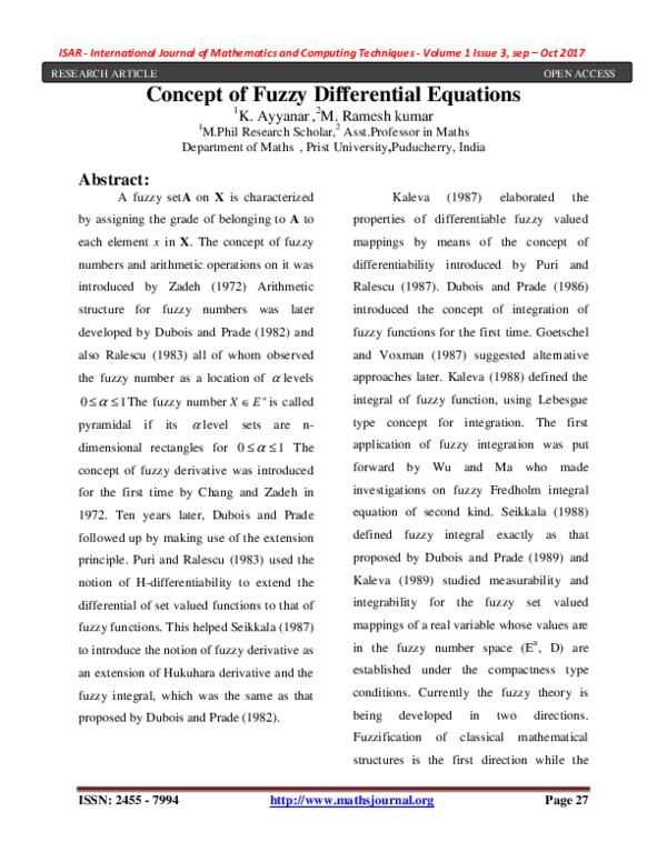 Pdf Concept Of Fuzzy Differential Equations