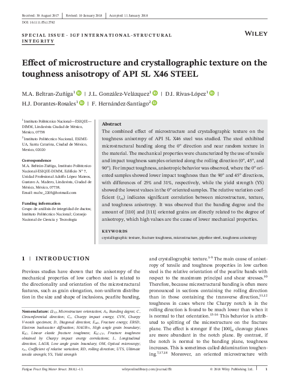 (PDF) Effect of microstructure and crystallographic texture on the toughness anisotropy of API ...