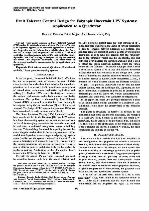 (PDF) Fault Tolerant Control Design for Poly topic Uncertain LPV ...