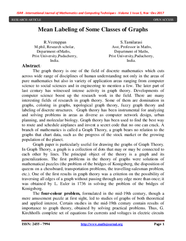 (PDF) Mean Labeling of Some Classes of Graphs