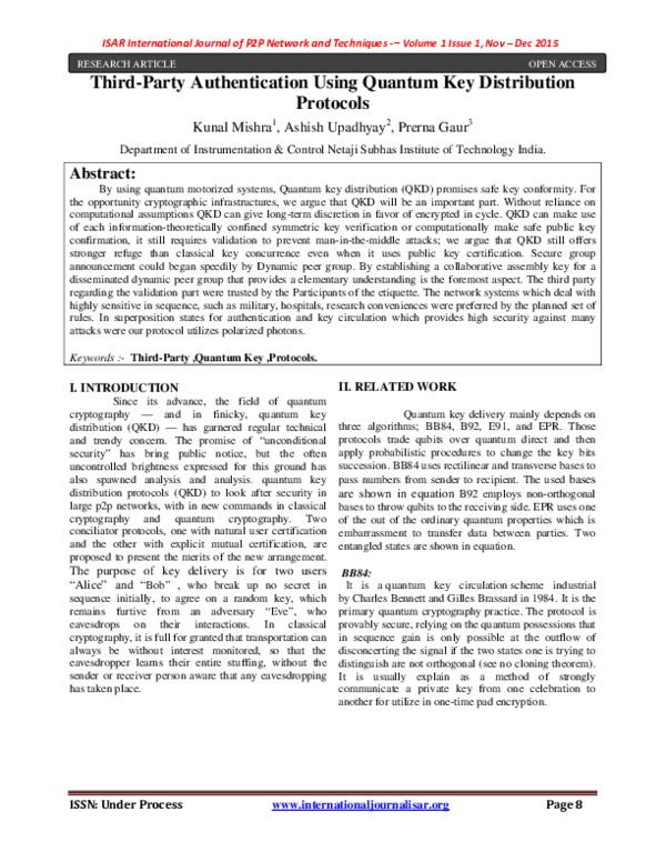 Pdf Third Party Authentication Using Quantum Key Distribution Protocols