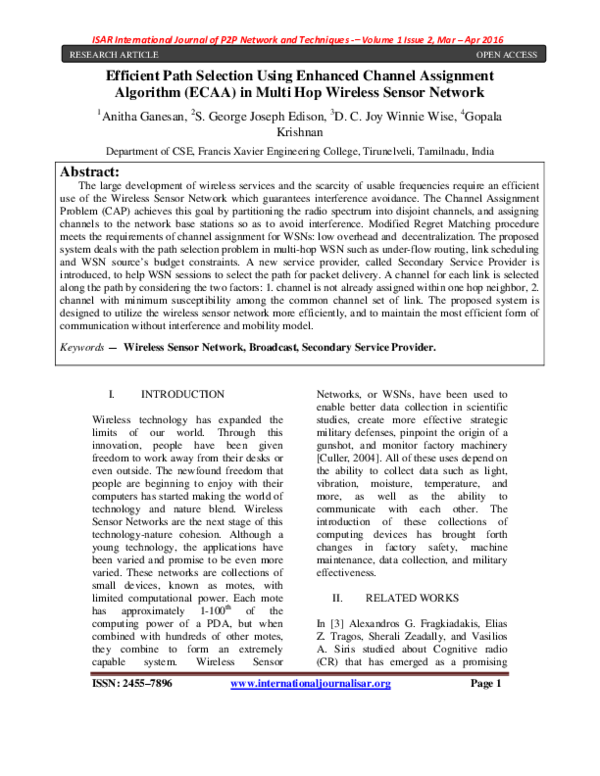 (PDF) Efficient Path Selection Using Enhanced Channel Assignment Algorithm (ECAA) in Multi Hop ...