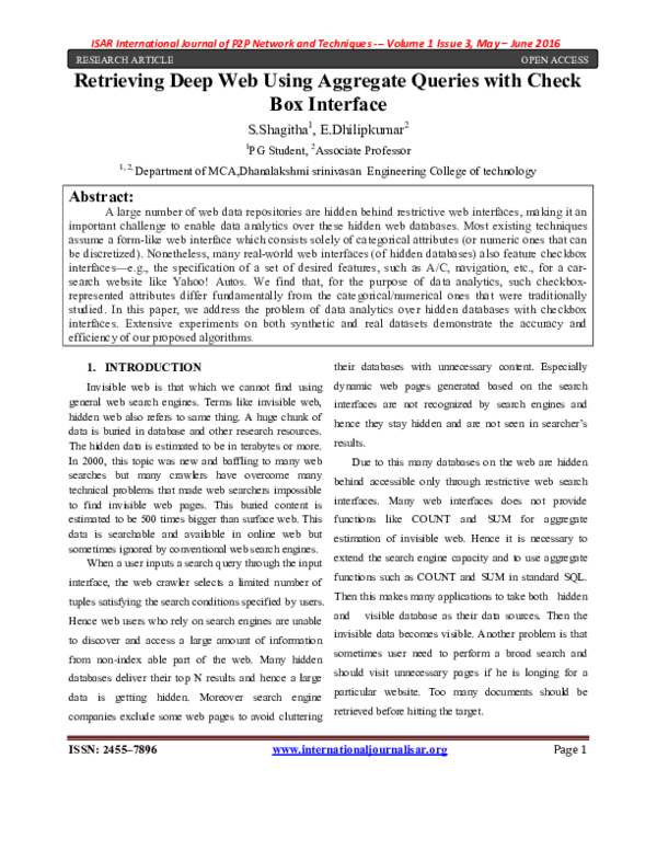 Pdf Retrieving Deep Web Using Aggregate Queries With Check Box Interface
