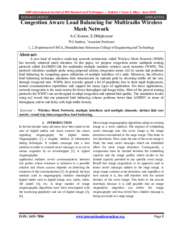 (PDF) Congestion Aware Load Balancing for Multiradio Wireless Mesh Network