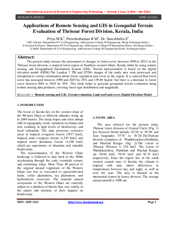 Pdf Applications Of Remote Sensing And Gis In Geospatial Terrain Evaluation Of Thrissur Forest