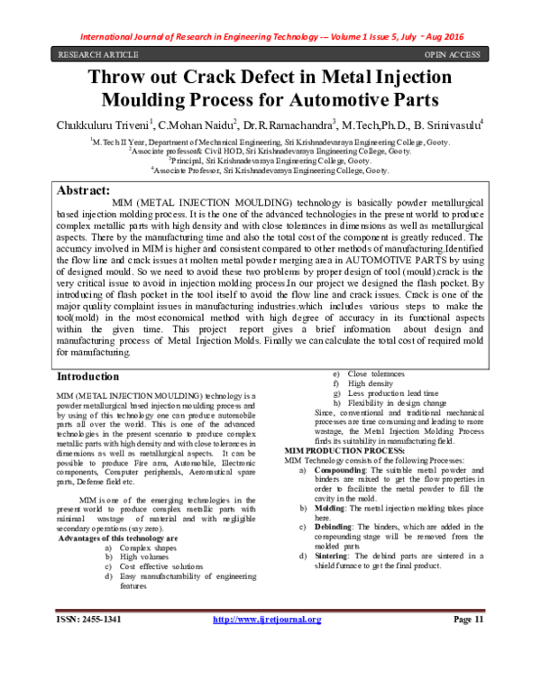 (PDF) Throw out Crack Defect in Metal Injection Moulding Process for ...