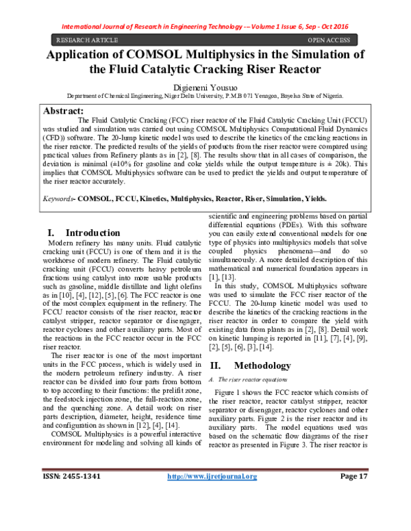 (PDF) Application of COMSOL Multiphysics in the Simulation of the Fluid Catalytic Cracking Riser ...