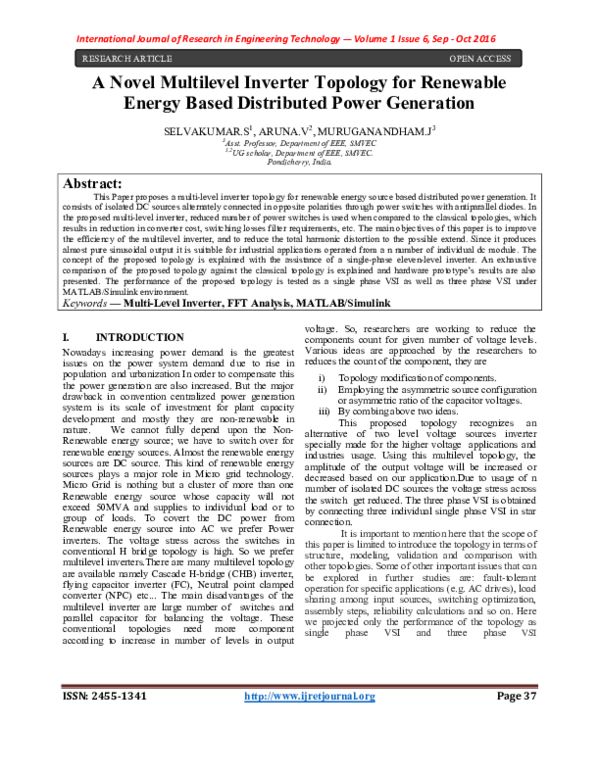 (PDF) A Novel Multilevel Inverter Topology for Renewable Energy Based Distributed Power Generation