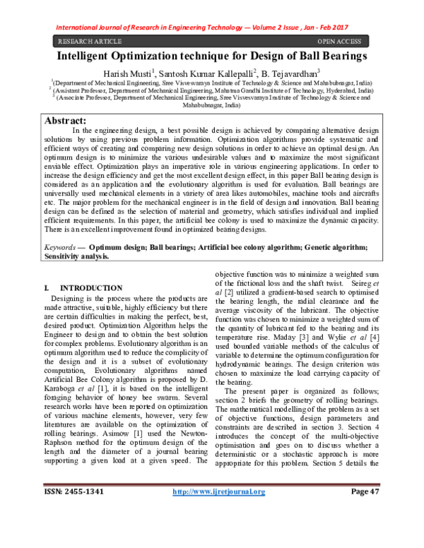 (PDF) Intelligent Optimization technique for Design of Ball Bearings