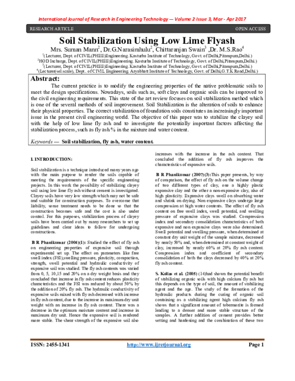 (PDF) Soil Stabilization Using Low Lime Flyash