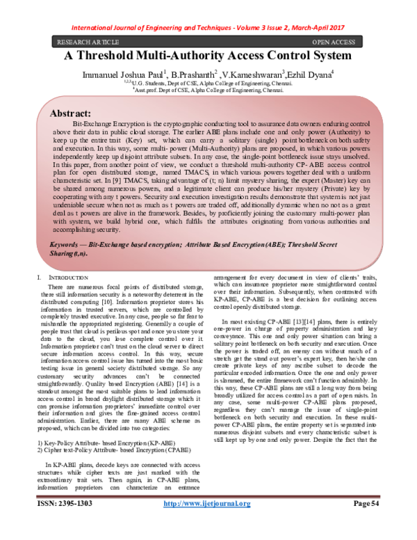 (PDF) A Threshold Multi-Authority Access Control System
