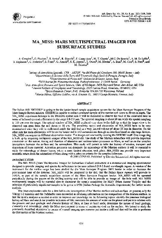 (PDF) MA_MISS: Mars multispectral imager for subsurface studies