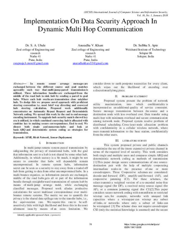 (PDF) Implementation On Data Security Approach In Dynamic Multi Hop Communication