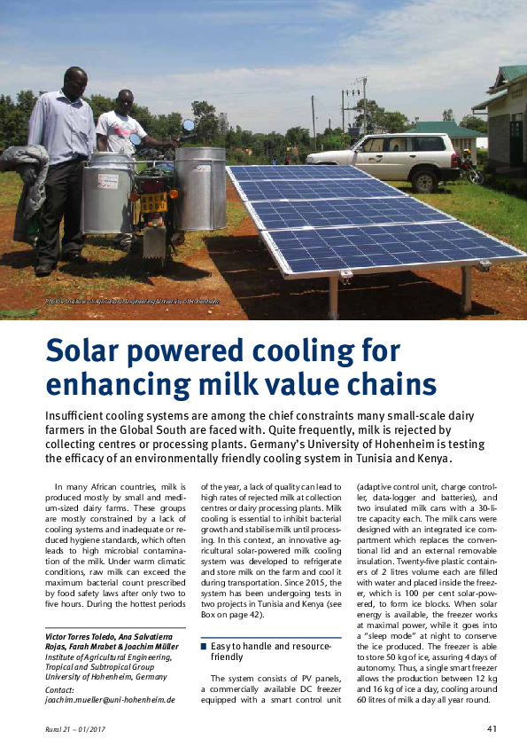 (PDF) Solar powered cooling for enhancing milk value chains
